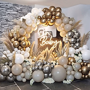 Sand White Balloon Garland Arch Kit,158PCS Blush White Nude Balloons Metallic Chrome Gold Silver Balloons for Boho Wedding Bridal Baby Shower Engagement Anniversary Birthday Party Decorations