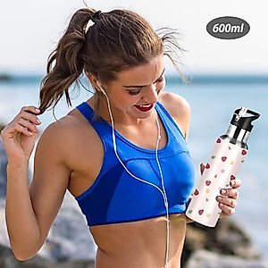 Ladybugs-flower-pattern Insulated Water Bottle with Straw, Stainless Steel Sports Water Bottles, Double Wall Vacuum, Leakproof, BPA-Free 20 oz