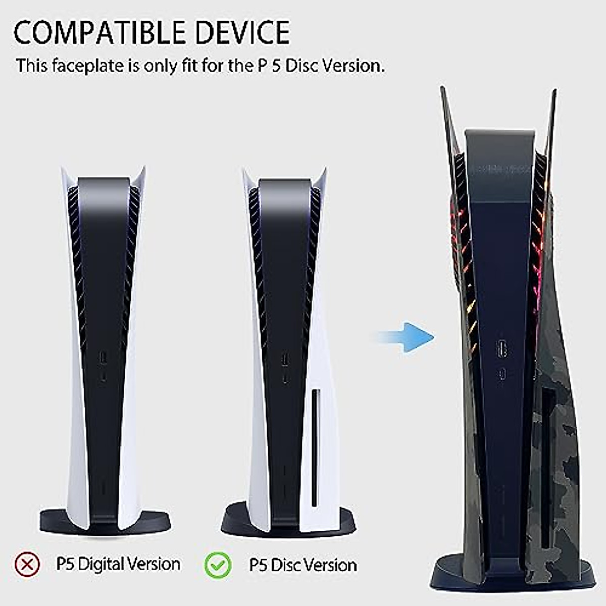 Faceplate for PS5 with RGB Light Strip and Dust Filter for Cooling Vents DOBEWINGDELOU 400+ Effects LED Light Ring Console Cover for PS5 Disc Edition DIY Decoration Kit Accessories Camouflage