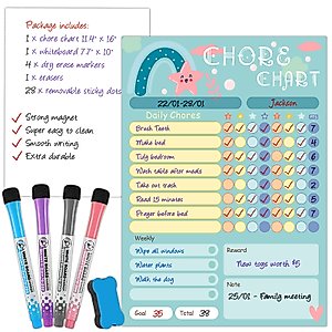 Nardo Visgo Magnetic Chore Chart for Kids, Colorful Dry Erase Good Behavior Chart, Chore Reward Chart, Kids Schedule Whiteboard Chore List, Family Responsibility Chart for Kids at Home, Adults