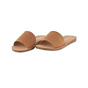Soda Shoes Efron-S Women Flip Flops Basic Plain Slippers Slip On Sandals Slides Casual Peep Toe Beach, 8.5, Tan