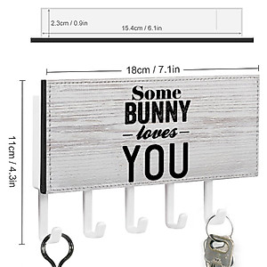 Yinrune Rustic Key Hangers with 5 Hooks Some Bunny Loves You Key Holder for Wall, Self Adhesive Key Organizer Positive Quotes Key Holder and Key Rack for Kitchen Bathroom Entryway Home Decor