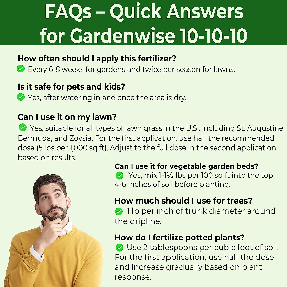 10-10-10 Plant Fertilizer Slow Release – 10 10 10 All Purpose Granular Garden Fertilizer for Fruit Trees, Evergreens, Vegetables, Arborvitae, Fig Trees, Shrubs, Pines, Oaks, Flowers (1/2 Quart)