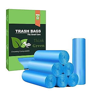 Small Trash Bags, AYOTEE 4-6 Gallon Compostable Garbage Bags, 4 Gallon Trash Bags, Unscented Leak Proof Biodegradable Bags Wastebasket Liners, Bathroom trash bags, Compost Bags (100 Counts, Blue)