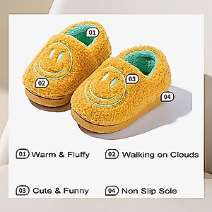 Smile Face Slippers for Kids Fuzzy Warm Happy Face House Slippers Toddler Soft Plush Retro Smile Slipper Anti-Slip Winter Cute Cartoon Shoes for Boys Girls