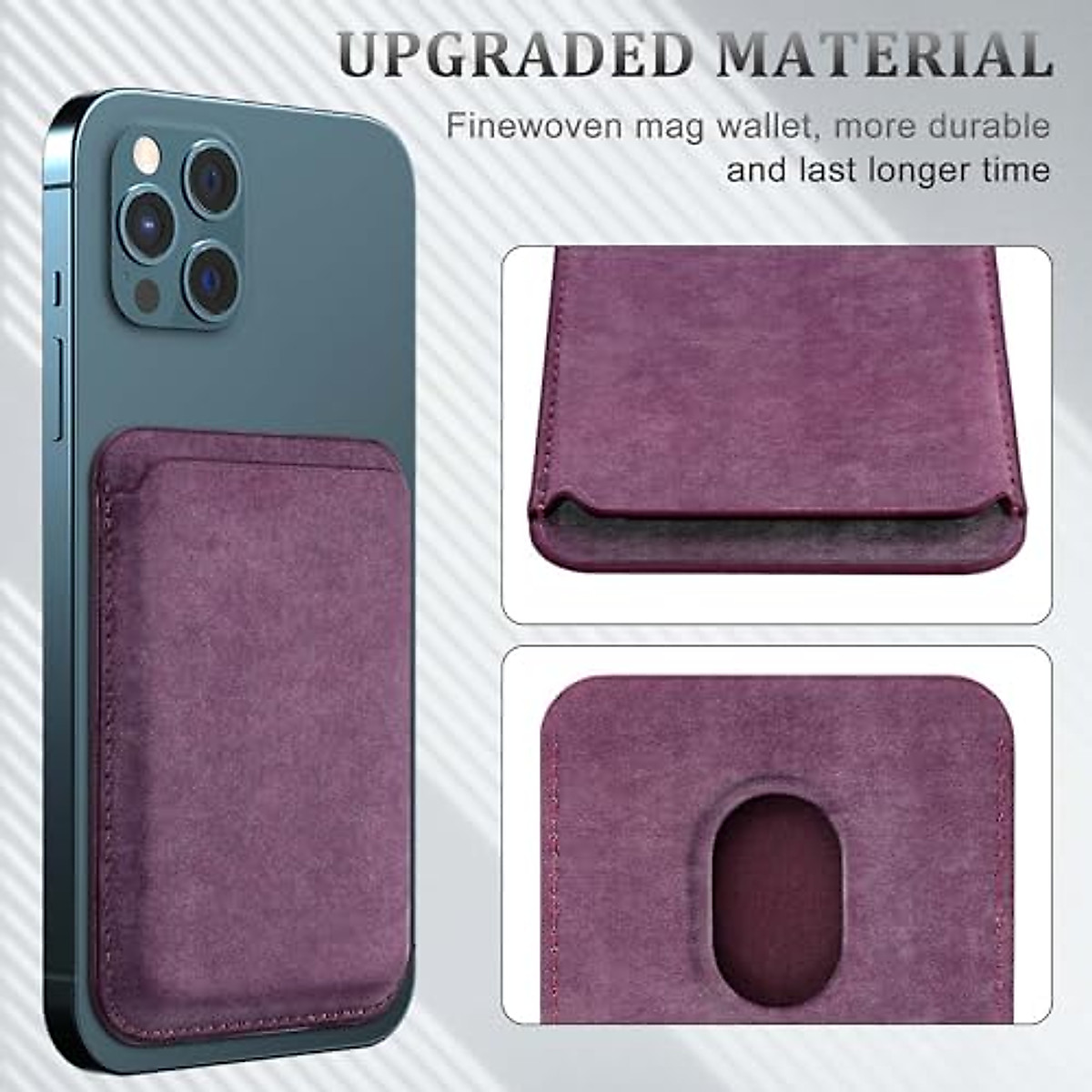 KPNEOL Magnetic Phone Wallet Compatibale with Magsafe Wallet, Finewoven Magnetic Card Holder RFID for Men, Slim Mag Wallet for iPhone 15/14/13/12 Series, Wine Red