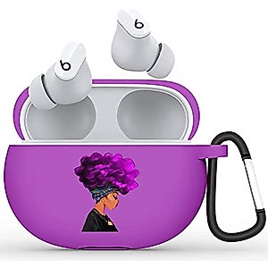 Black Girl Beats Studio Buds Case Soft Silicone - African American Case Cover Protective for Beats Studio Buds Charging Case 2021 Women (Purple Hair Black Girl)
