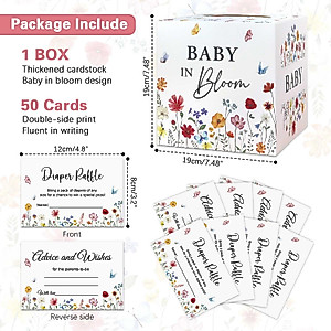 Heboland Baby in Bloom Baby Shower Decorations Diaper Raffle Box with 50 Tickets, Girls Wildflower Diaper Raffle Card Box Games Kit