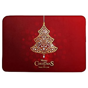 Christmas Bath Rugs Xmas Trees Diamond Sponge Doormat Absorbent Non Slip Backing Durable Soft Flannel Mat Red Christmas Memory Foam Mats Carpet for Bathroom Kitchen, 20 x 32 inch