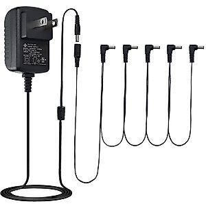LotFancy Guitar Pedal Power Supply, 9V 1A AC DC Adapter with 5 Way Daisy Chain Cord, for BOSS Dunlop Ditto TC Electronic Guitar Pedals, UL Listed, Center Negative, Extended Length Cable