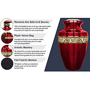Trupoint Memorials Cremation Urns for Human Ashes - Decorative Urns, Urns for Human Ashes Female & Male, Urns for Ashes Adult Female, Funeral Urns - Red, Extra Large