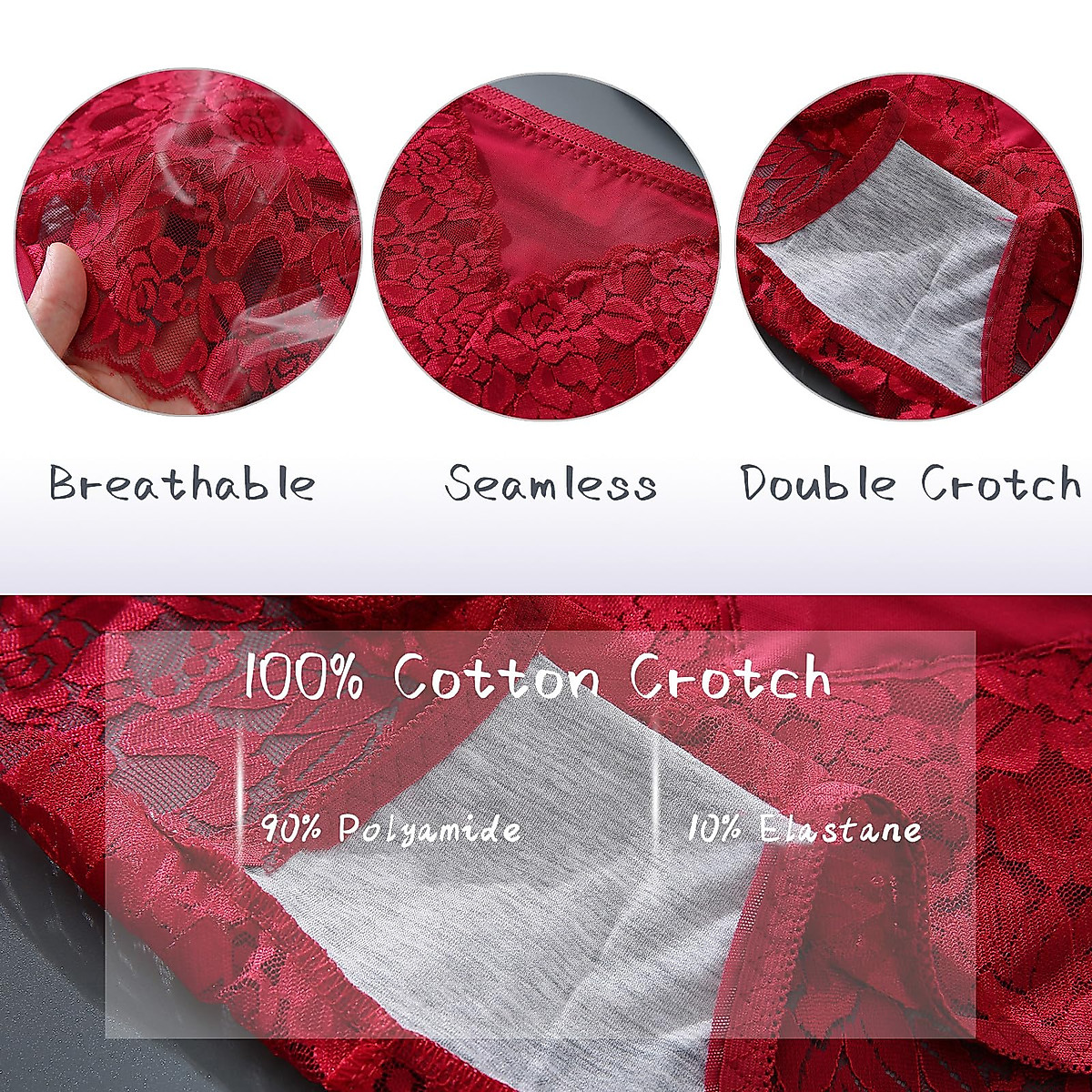 Cinvik Sexy Underwear for Women Plus Size Briefs Breathable Lace Panties Seamless High Waisted Cheekster Granny Panties 1XL