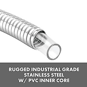Aqua Joe AJSGH75 1/2-Inch Heavy-Duty, Puncture Proof Kink-Free, Spiral Constructed 304-Stainless Steel Metal, Garden Hose, 75-Foot