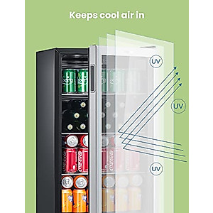 COMFEE' CRV115TAST Cooler, 115 Cans Beverage Refrigerator, Adjustable Thermostat, Glass Door With Stainless Steel Frame, Reversible Hinge Door And Legs For Home, Apartment