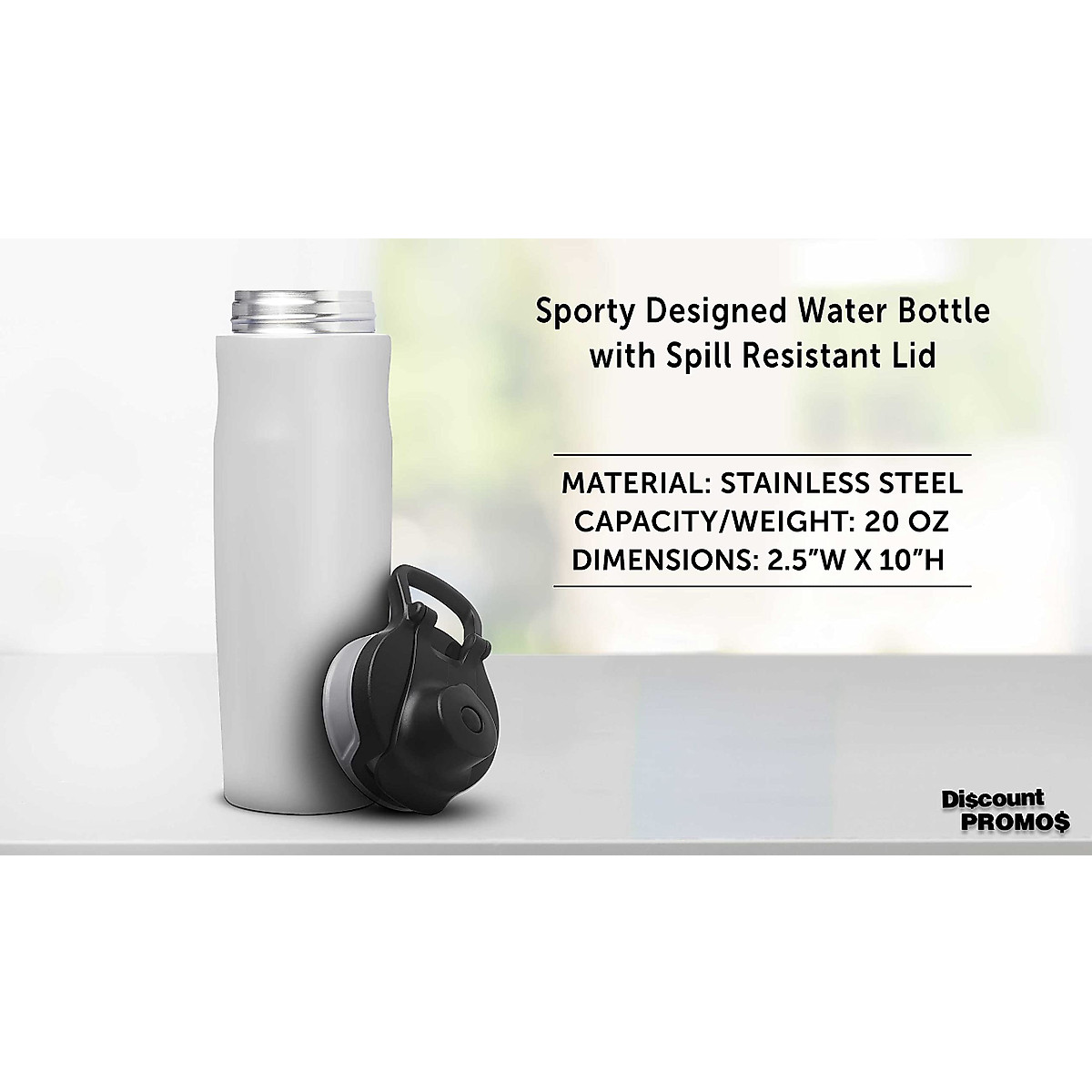 DISCOUNT PROMOS Juno Water Bottles with Flip Lid 20 oz. Set of 6, Bulk Pack - Reusable, Great for Gym, Hiking, Cycling and for School - White