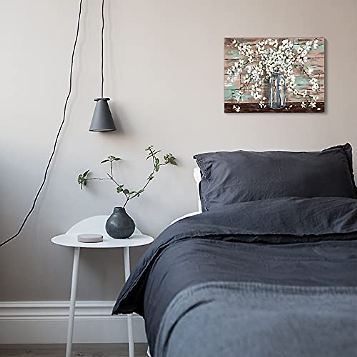 Bathroom Canvas Wall Art Flowers Theme Modern Farmhouse Painting Pictures for Bedroom Watercolor Wall Decor Framed Artwork for Office Kitchen Rustic Brown Wall Art Home Wall Decoration Size 12x16