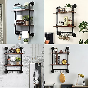 KES Bathroom Shelves Industrial Pipe Shelving Pipe Shelves 19-Inch Shelves with Bar for Bathroom Wall Rustic Farmhouse Industrial 2 Tier Iron Wall Mounted Black, BTR501S48-BK