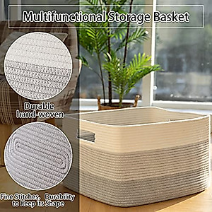 OIAHOMY Cotton Rope Basket 71L - Blanket Basket Living Room,Kids Woven Basket with Handle, Nursery Storage Basket,Baby and doy Toy Baskets Bin, Gradient Grey
