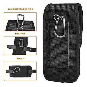 ykooe PU Holster for iPhone 14 13 12 11 Pro Max, XR, XS MAX, 8 Plus Samsung Galaxy S22 S20 S21 FE Note 20 S21 Ultra Plus A13 A12 A32 A42 A52 A53 Moto G Nylon Phone Carrying Pouch with Card, Black