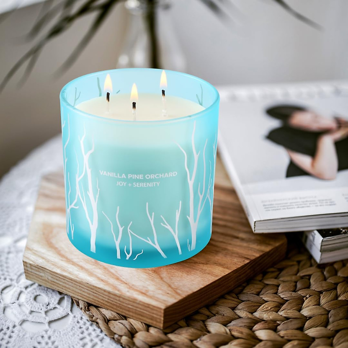 Vanilla Pine Apple Orchard Winter Candle - Natural Soy Pine Scented Candle 3 Wick - Christmas Fir Tree Holiday Scented Candle for Home 14.5 Oz - Large Relaxing Vanilla Candle Gift for Women & Men