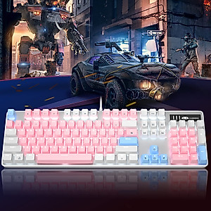 MageGee Mechanical Gaming Keyboard, New Upgraded Blue Switch 104 Keys White Backlit Keyboards, USB Wired Mechanical Computer Keyboard for Laptop, Desktop, PC Gamers(White & Pink)
