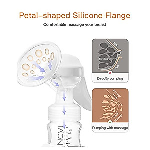 NCVI Manual Breast Pump with Milk Bottle,Portable Breastfeeding Pumps 5oz, BPA Free Soft Food Grade Silicone Powerful Suction