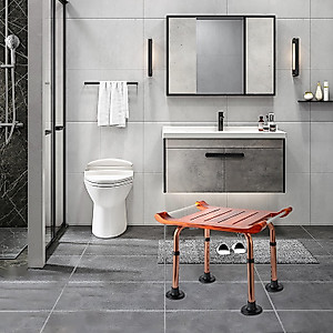 Teak Shower Bench Stool Chair Seat with Handles, Shower Benches Stool Chair Seat for Inside Shower, Height Adjustable Waterproof for Adults Elderly