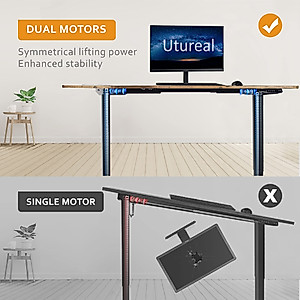 Utureal 71 Inch Electric Standing Desk Dual Motor, Wing Shaped Height Adjustable Corner Desk for Home Office, Ergonomic Stand Up Desk with 3 Memory Presets, Brown Top Black Frame Sit Stand Workstation