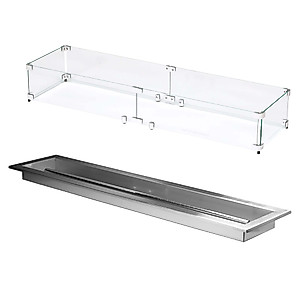 Celestial Fire Glass 36" x 6" Drop-in Burner Pan and Glass Flame Guard Bundle
