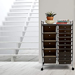 Seville Classics 15-Drawer Multipurpose Mobile Rolling Utility Storage Organizer Cart, Translucent Black