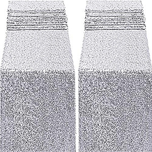 FECEDY 2 Packs 12 x 108inch Glitter Silver Sequin Table Runner for Birthday Wedding Engagement Bridal Shower Baby Shower Bachelorette Holiday Celebration Party Decorations