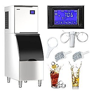 ICEMATE Ice Machine Commercial 400 LBS/24H Commercial ice Maker Machine with Storage 350 LBS Commercial ice Machine with Drain Pump,Suitable for Restaurants, Bars, Coffee Shops, Large Families,etc