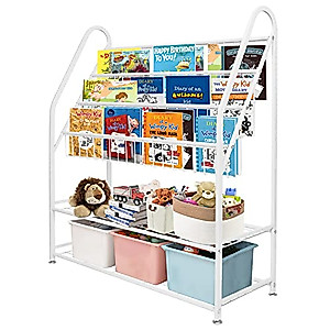 aboxoo Metal Kids Bookshelf Freestanding Bookcase for Children Room 32 in Toy Organizer Large Modern MinimalistWhite Stable Metel Bookstore Bedroom, Living, Library Book Unit Storage