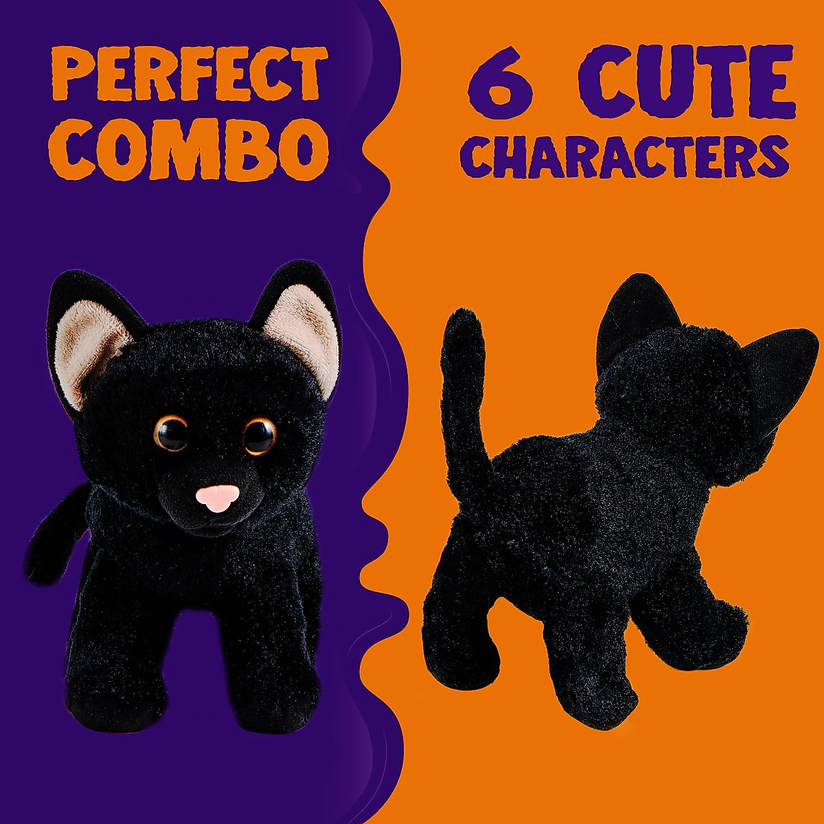 JOYIN 7.5 Inch Halloween Black Cat Plush Toy, Realistic Halloween Stuffed Animal, Cute Soft Pillow for Kids Girls Boys, Birthdays Halloween Party Favors Supplies Decoration Present