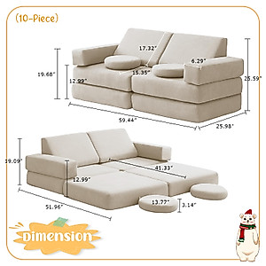 hooxnome Kids Couchs Modular Folding Floor Sofa for Kids 8pcs, Toddler Playroom Convertible Couch Play Sofa for Boys & Girls, Kids Imaginative Creative Climbing Play Couch (Beige)