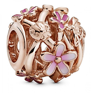 Pandora Openwork Pink Daisy Flower Charm Bracelet Charm Moments Bracelets - Stunning Women's Jewelry - Gift for Women in Your Life - Made Rose & Enamel