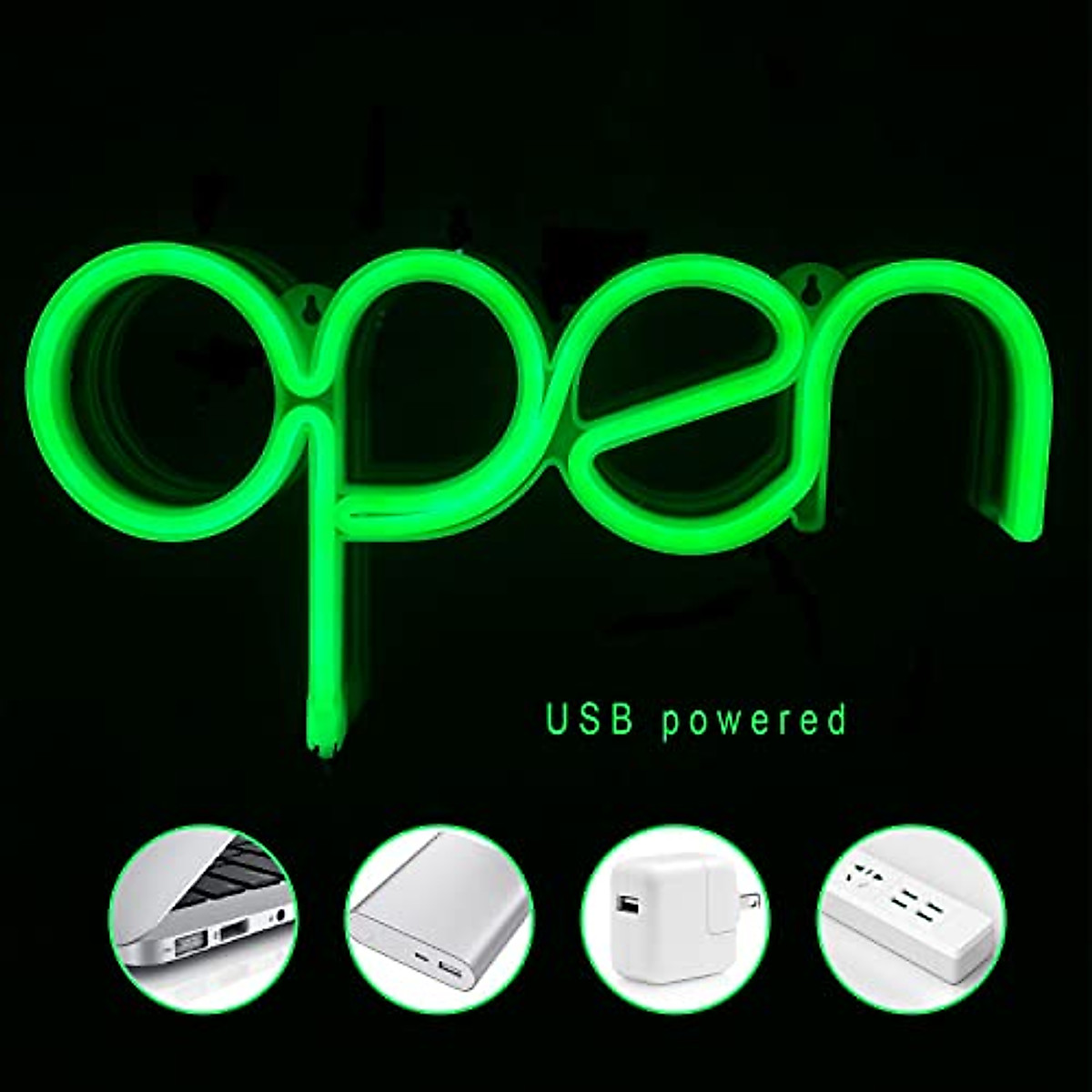 Open Neon Sign for Window Displaying Light 15.5x8.4 inch,Long Cord 11.5 FT LED Green Open Sign for Business,Massage,Tattoo Store,Bar,Man Cave,Barber Shop,Retail Store(OG)