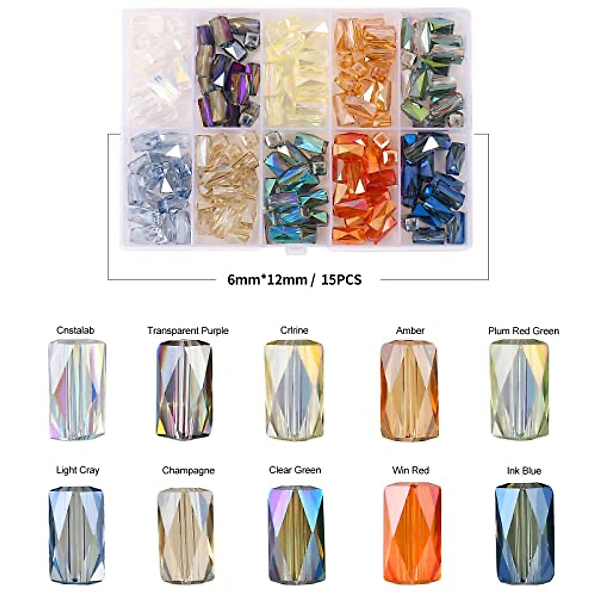 FZQ ZYYWL150Pcs Crystal Glass Beads Bar Cuboid Tube Straight Spacer for Bracelet Necklace Jewelry Making DIY Crafting Findings - 12x6mm (12x6mmCubeGlassBeads)