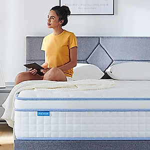 IYEE NATURE Queen Mattresses, 14 Inch Queen Size Hybrid Mattress Individual Pocket Springs with Foam,Queen Bed in a Box,Medium Soft,Bule