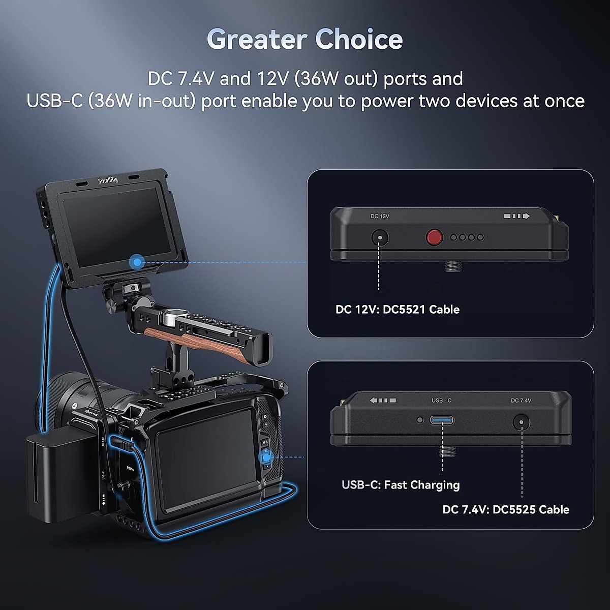 SmallRig NP-F Battery Adapter Mount Plate with LP-E6NH Dummy Battery, for Canon EOS R5/R5C and BMPCC 4K/6K, with USB-C Port and Dual DC Outputs Compatible with NP-F970, NP-F550, NP-F770-4340
