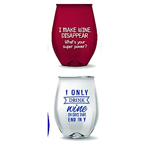 Pen Kit Mall PKM - Stemless Wine Glasses - Set of 12 - NOVELTY FUNNY SAYINGS - CAMPING -CHRISTMAS - NEW YEARS HALLOWEEN (NOVELTY FUNNY SAYINGS)