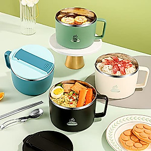 Ramen Cooker Bowl, 304 Stainless Steel and ABS Microwave Ramen Bowl for School (Black)