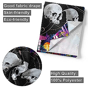 Jinxy Skull Moon Phase Mushroom Garden Tapestry, Psychedelic Floral Plant Tapestry, Wild Flowers Tapestry Home Decor Wall Hanging for Living Roomall Hanging for Living Room (Moon Phase Skull, 51.2" x 59.1")