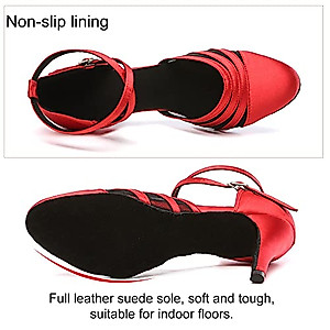 TINRYMX Women Latin Dance Shoes Closed Toe Salsa Tango Performance party ballroom Dance Shoes,YCL189-Red-8.5CM,US 7.5