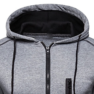 Maiyifu-GJ Men's Full Zip Casual Hoodies Long Sleeve Sports Hooded Sweatshirt Lightweight Pullover Hoodie with Kanga Pocket (Light Grey,XX-Large)