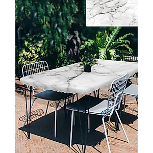 Fitted Table Cover for 4ft Rectangle Tables White Abstract Marble Art Elastic Edge Waterproof Tablecloth Cover for Indoor Outdoor Patio Garden Kitchen Tabletop Decor Grey Stone Nature Agate