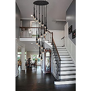 ykolupty 138'' High Black 20Lights Spiral Staircase Pendant Chandelier Lampara de Living Room Ceiling Crystal Chandeliers Foyer Entrance Crystal Chandelier Raindrops Bubble LED 2700-6000K Dimmable