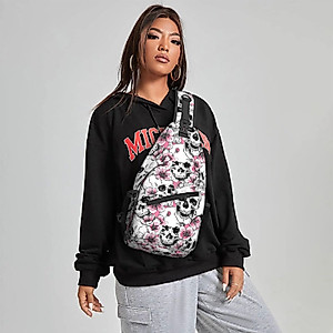 Famame Sugar Skull Skeleton Flower Pink Sling Backpack Chest Bag Crossbody Shoulder Bag Gym Cycling Travel Hiking Daypack For Men Women, Multicolor