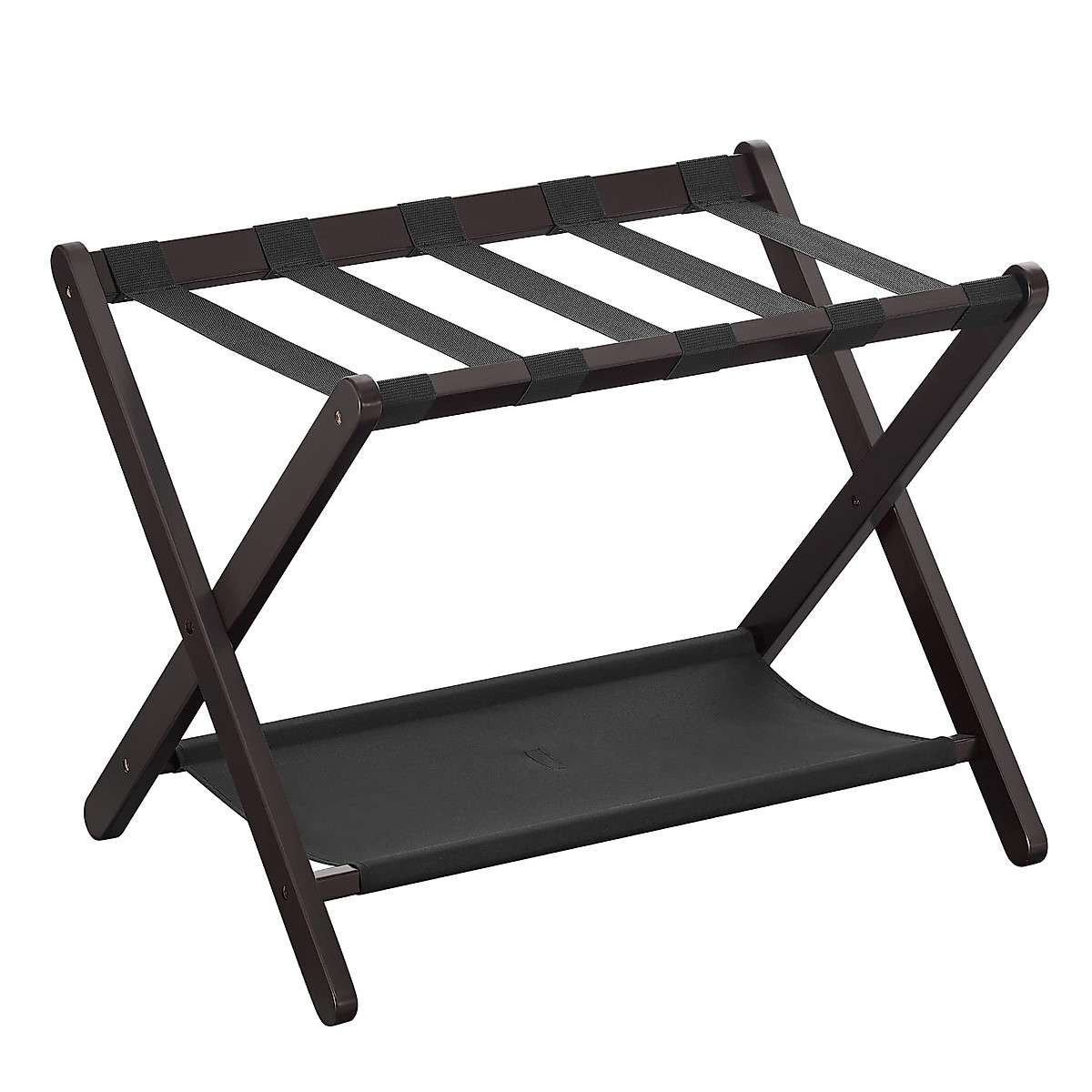 SONGMICS Luggage Rack, Wood Luggage Rack for Guest Room, Folding Suitcase Stand, for Hotel, Bedroom, Heavy-Duty, Holds up to 121 lb, Expresso and Black URLR006R01
