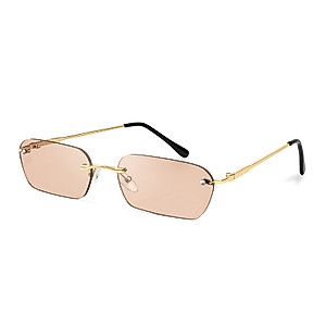 FEISEDY Rimless Sunglasses Y2K Sunglasses Retro Small Narrow Clear Eyewear Vintage Rectangle Sunglasses for Women Men B2643